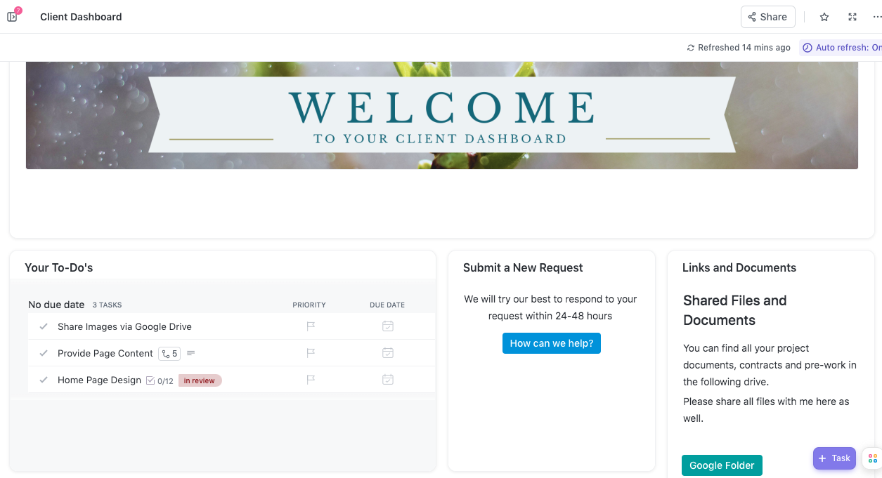 Create a Client Dashboard in ClickUp