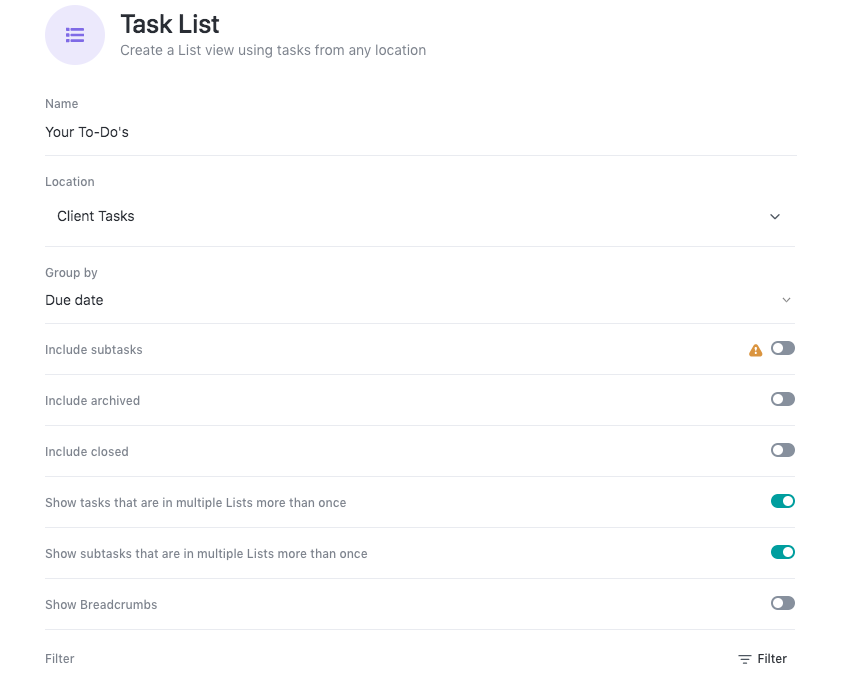 Create a Client Dashboard in ClickUp